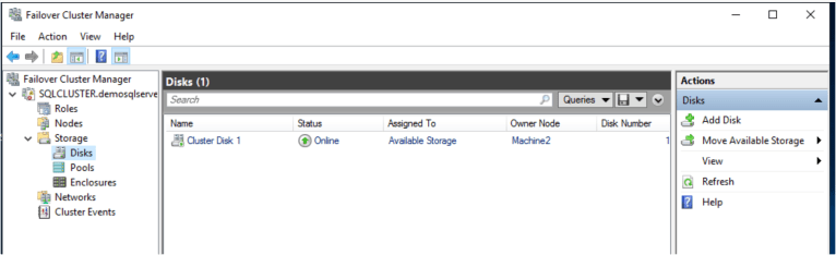 Add the Quorum disk in the Failover Cluster Manager in Windows platform ...
