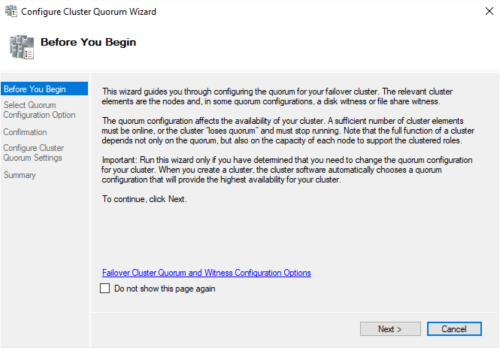 Add the Quorum disk in the Failover Cluster Manager in Windows platform ...