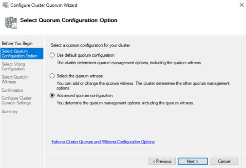 Add the Quorum disk in the Failover Cluster Manager in Windows platform ...
