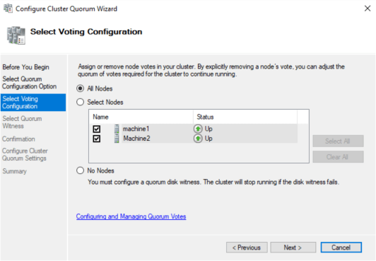 Add the Quorum disk in the Failover Cluster Manager in Windows platform ...