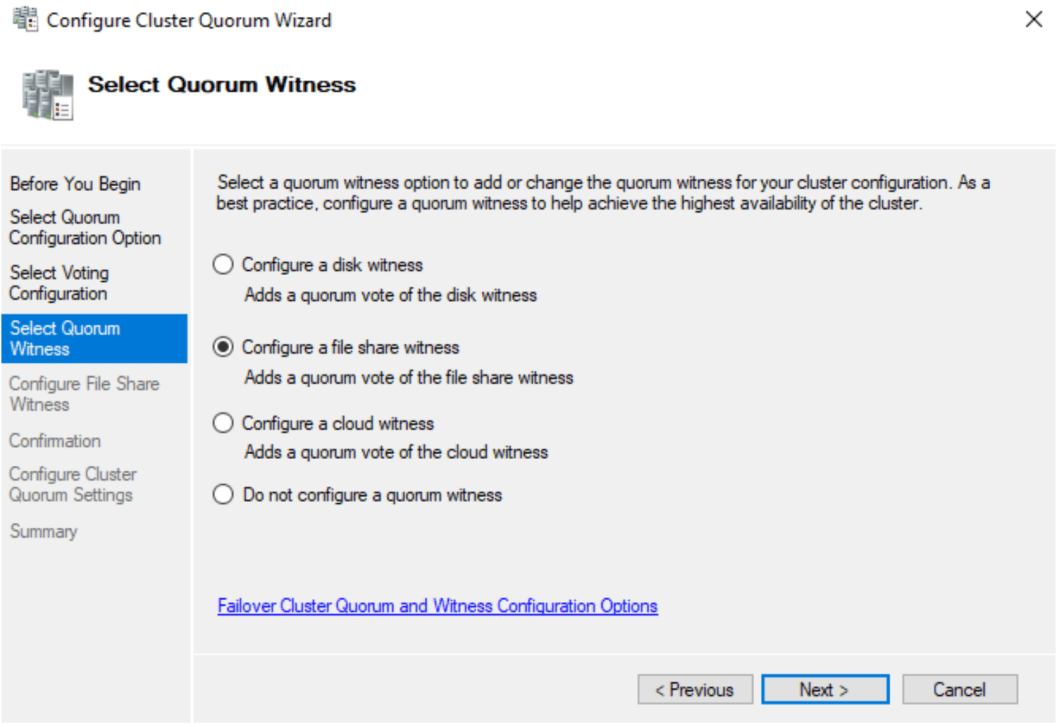 Add the Quorum disk in the Failover Cluster Manager in Windows platform ...