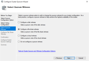 Add the Quorum disk in the Failover Cluster Manager in Windows platform ...