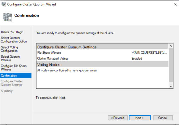 Add the Quorum disk in the Failover Cluster Manager in Windows platform ...