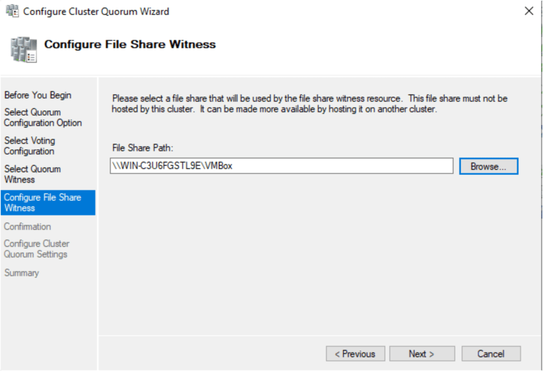 Add the Quorum disk in the Failover Cluster Manager in Windows platform ...
